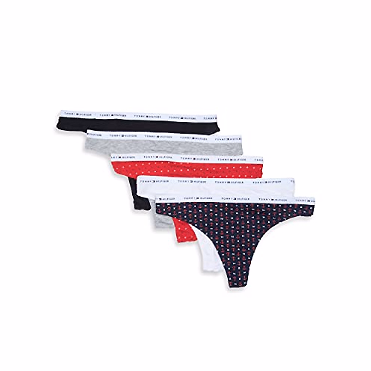 Tommy Hilfiger Women's Classic Cotton Logoband Thong Panties, 5 Pack