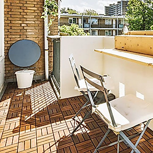 A9 FURNI 12-Slat Acacia Wood Teak Color Waterproof Outdoor & Indoor Flooring Interlocking Deck Tiles (10pcs,12''x12'') - Great Balcony Wooden Garden Decking Tile & Perfect Patio Paver Kits