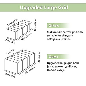 DFFA 2PCS Wardrobe Clothes Drawer Organizer Storage(Upgraded Large 6 Grids),Closet Clothing Storage Jeans Box Washable Organization , Foldable Divider for shirts Sweater