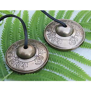 DharmaObjects Tibetan Premium Quality"Om Namah Shivaya" Tingsha Cymbals 2.5" With Pouch