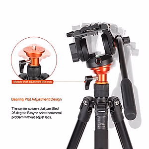 Fluid Head Tripod, COMAN Video Camera Tripod Monopod Aluminium Alloy 70.8 inch for Canon Nikon Sony DSLR Camera Black