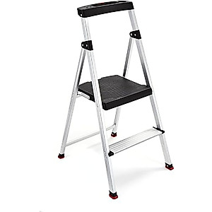 Rubbermaid RMA-2 2-Step Lightweight Aluminum Step Stool with Project Top, Anti-Slip Step Ladder, 225 lb Capacity, Silver Finish