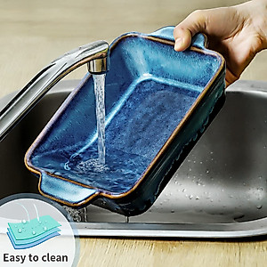 KOOV Bakeware Set, Ceramic Baking Dish Set, Rectangular Casserole Dish Set, lasagna Pan, Baking Pans Set for Cooking, Cake Dinner, Kitchen, 9 x 13 Inches, Reactive Glaze 3-Piece (Nebula Blue)