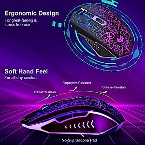 LuLabboard Wireless Gaming Mouse, Rechargeable Wireless Computer Mouse, 7-Color LED Light, Ergonomic Mouse with 6 Silent Click Buttons, 3 Adjustable 2400 DPI Wireless Mouse for Laptop,PC,Mac, Black