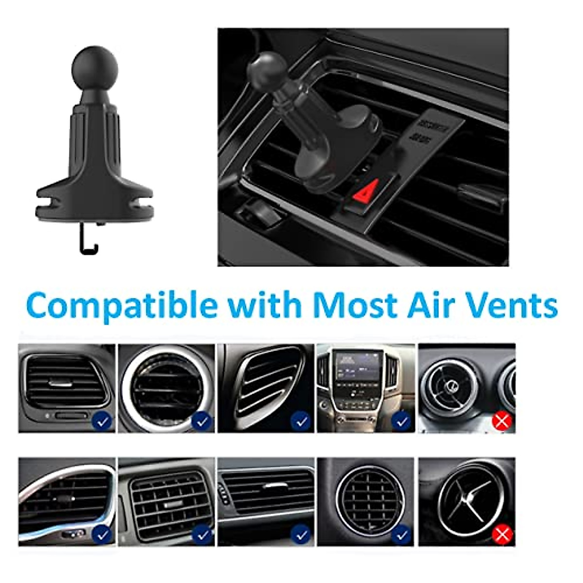 sllsky Universal Air Vent Clip for Car Phone Mount, Vent Grip for Car Phone Holder with Joint Ball [Diameter 0.67 in (17mm)]