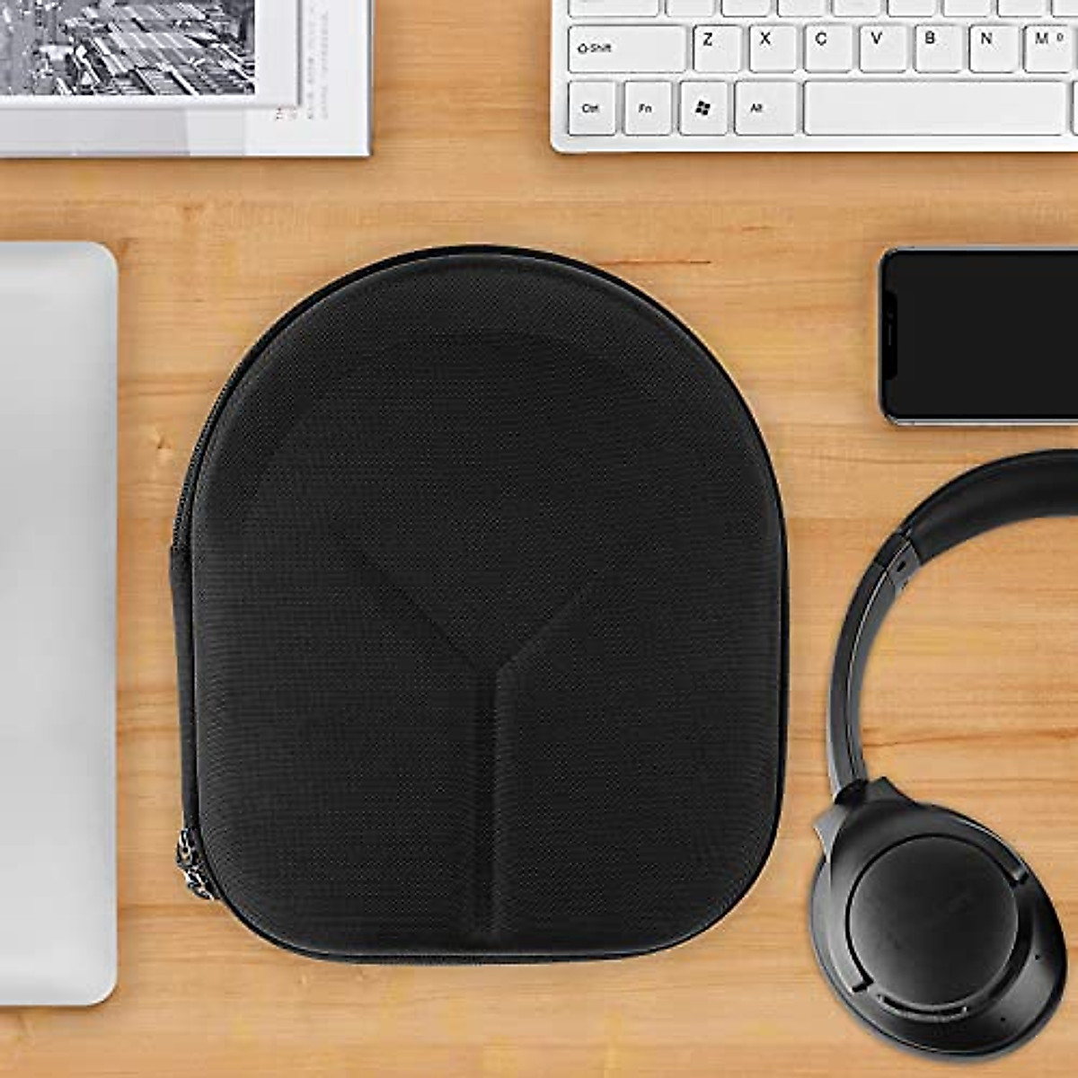 Geekria Shield Case Headphones Compatible with Anker Soundcore Space Q45, Life Q35, Life Q30, Life Q20 +, Replacement Protective Hard Shell Travel Carrying Bag with Cable Storage (Black)