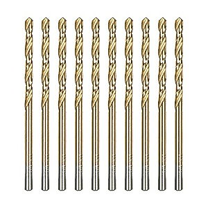 AugTouf 1/8" Titanium Drill Bits (10pcs), 4341 HSS 135° Metal Drill Bits for Wood, Metal, Steel, Plastic, Aluminum Alloy