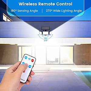 Adiding Solar Outdoor Lights, 3 Heads 3500LM LED Flood Light with 16.4 Ft Cable, 4 Modes Motion Sensor Solar Lights for Outside with Remote, Solar Powered Security Lights for Patio,Yard,Garage, 2 Pack