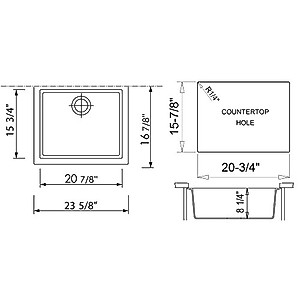 ALFI brand AB2420UM-W Undercount Single Bowl Granite Composite Kitchen Sink, 24", White