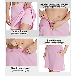 Cityoung Women Golf Skirt with Pockets Tennis Skirts with Shorts Pleated Skorts Skirts Causal Summer Running Activewear Pink S
