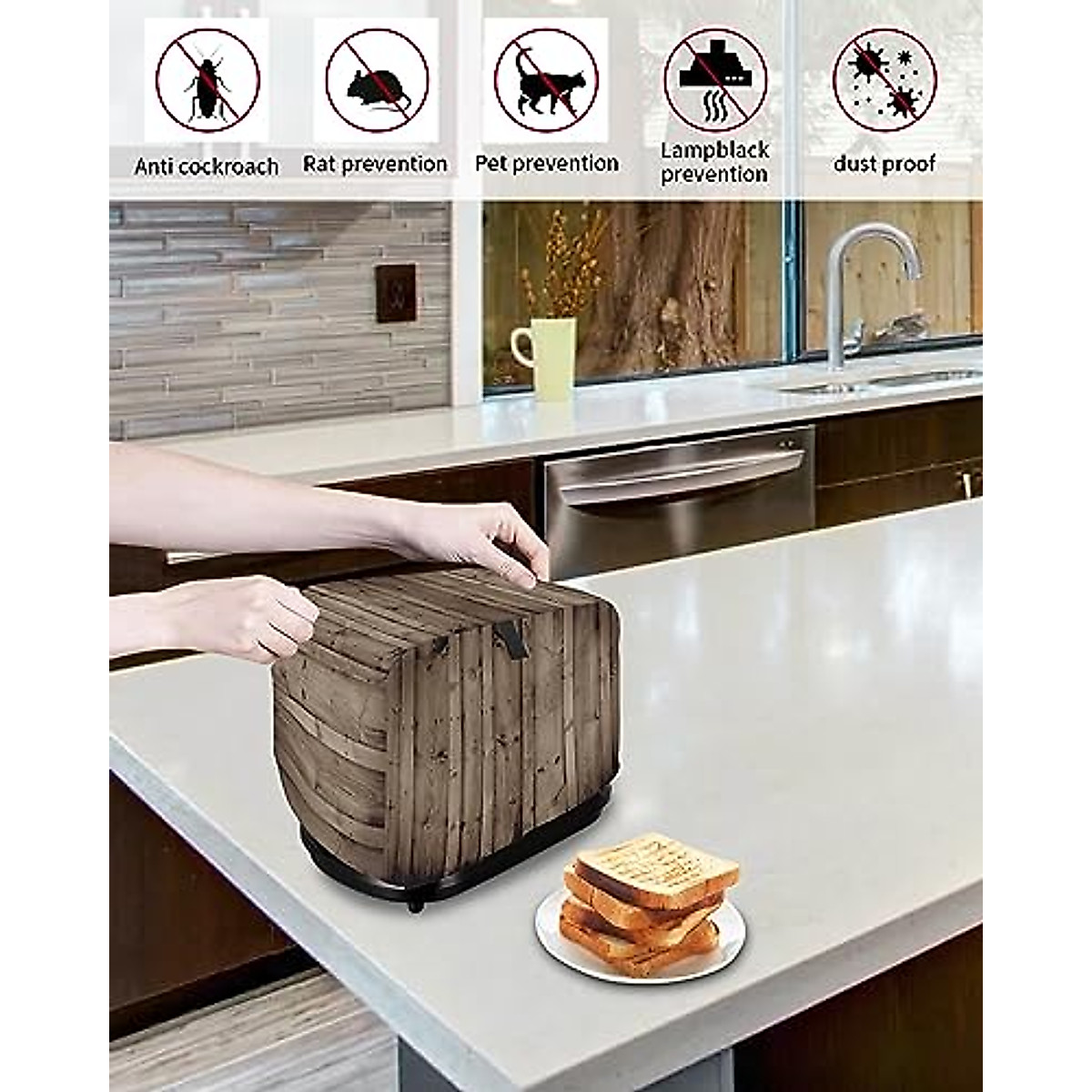 Toaster Cover, 2 Slice Toaster Cover Retro Wood Grain Printed Kitchen Small Appliance Covers, Dust and Machine Washable Bread Maker Cover (12w X 7.5d X 8h)