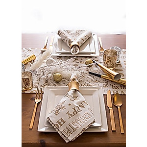 DII Holiday Dining Table Linen Metallic Fabric Kitchen Décor, Christmas Table Runner, 14x108, Gold Holiday Collage