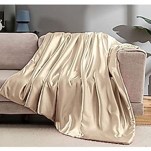 Vonty Satin Throw Blanket Taupe Satin Blankets 50x60 Inches(with Small Flowers), Cooling & Silky Throw Blanket Wrinkle-Free Cable Knit Throw Blanket for Coush Sofa Bed Outdoor