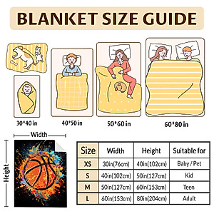 Blanket for Boys - Basketball Throw Blanket Gift for Basketball Lover - 50x40 Inches Sports Blankets for Kids Teens - Black Soft Fuzzy Basketball Stuff for Couch Sofa Bed