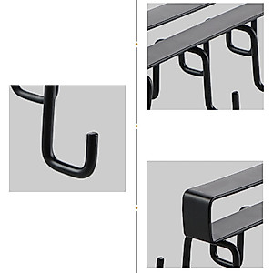 AUNMAS Mug Hooks Under Cabinet, Metal Cabinet Utensil Hanger with Double Row Hook Mug Organizer for Cabinet Shelf Storage Display Rack for Kitchen Coffee Bar(Black)