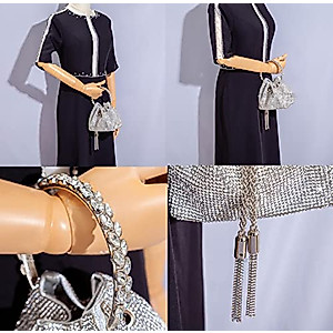 YABINA Fashion Women Luxury Crystal Evening Clutch Bag for Prom Cocktail Party Wedding Engagement Crossbody Chain Bag (A-Sliver)