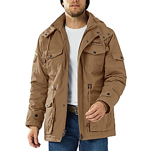 MAGCOMSEN Winter Coats for Mens Military Parka Jacket Fleece Lined Winter Cargo Jackets Khaki S
