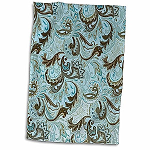 3D Rose Abstract Brown n Aqua Paisley TWL_61890_1 Towel, 15" x 22"