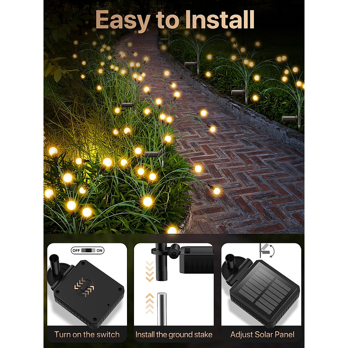 ONTROAD Garden Lights Solar Outdoor, 𝐍𝐞𝐰 𝐔𝐩𝐠𝐫𝐚𝐝𝐞𝐝 Leaf Design 60 LED Solar Lights for Outside Garden, Solar Garden Lights Outdoor Waterproof, Patio Yard Decoration, Warm White (6 Pack)