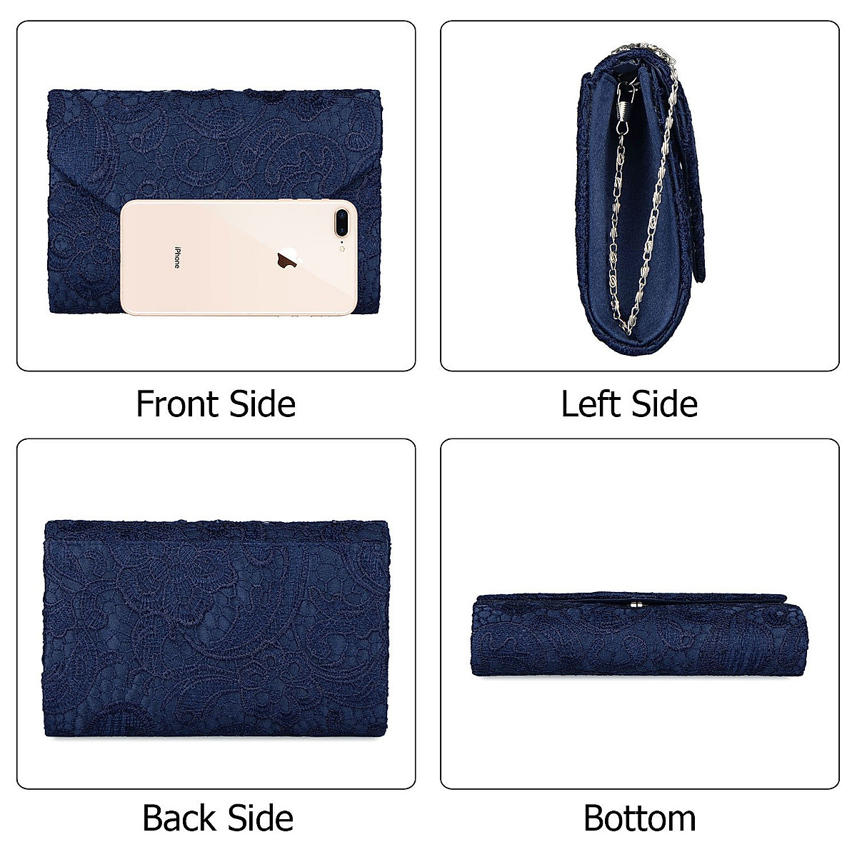 Baglamor Women's Elegant Floral Lace Envelope Clutch Evening Blue, Large