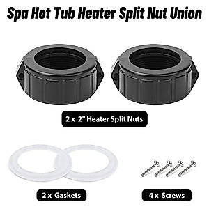 2" Spa Hot Tub Heater Split Nut Union amp with Screw, 2 pcs Heater Gasket/O-Rings Replacement for Balboa Gecko (Actual Size 3 Inch,Suitable for 2 Inch Heater Assemblies) - 2 Packs
