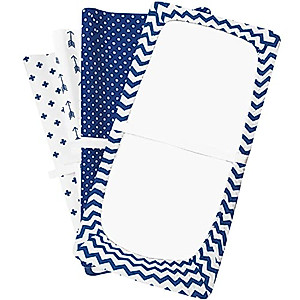 Changing Pad Cover – Baby Changing Pad Covers 4 Pack – Boy or Girl Changing Pad Cover – Pure Cotton Machine Washable Navy and White Changing Table Cover – Diaper Changing Pad Cover Sheets