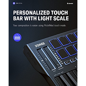 Donner DMK25 Pro MIDI Keyboard Controller, 25 Mini Key Portable USB-C MIDI Keyboard with 8 Drum Pads, OLED Display, Personalized Touch Bar, Music Production Software and 40 Teaching Courses