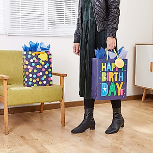 SUNCOLOR 2 Pack 13" Large Gift Bag with Tissue Paper for Him (Happy Birthday)