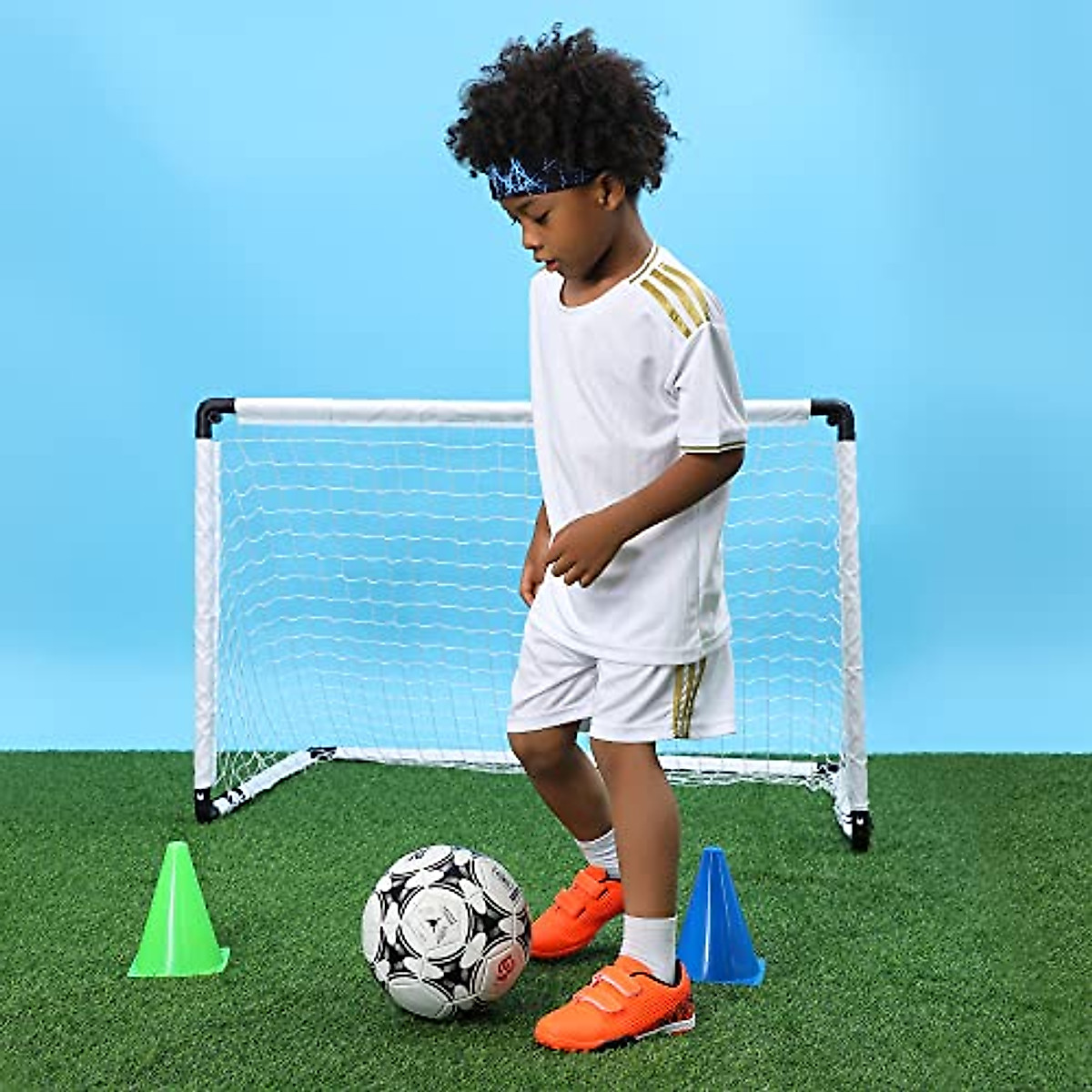 Hawkwell Boys Girls Athletic Turf Soccer Shoes(Toddler/Little Kid/Big Kid), Black PU, 6 M US