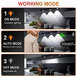 Bestendony Under Cabinet Lights Wireless, Rechargeable Motion Sensor Cabinet Lights, 3 Colors Dimmable Under Cabinet Lighting Lights for Kitchen, Closet,Bars,Pantry,Home Life - 2 Pack