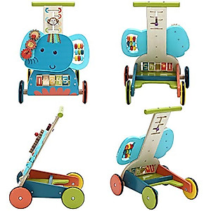labebe - Baby Pushing Walker Toy for 1-3 Years Old Girl/Boy, Toddler Learning Walker 4 Wheels Wooden Walker, Infant Activity Walker Wagon Toy, Kids Walker Toy for Walking - Blue Elephant