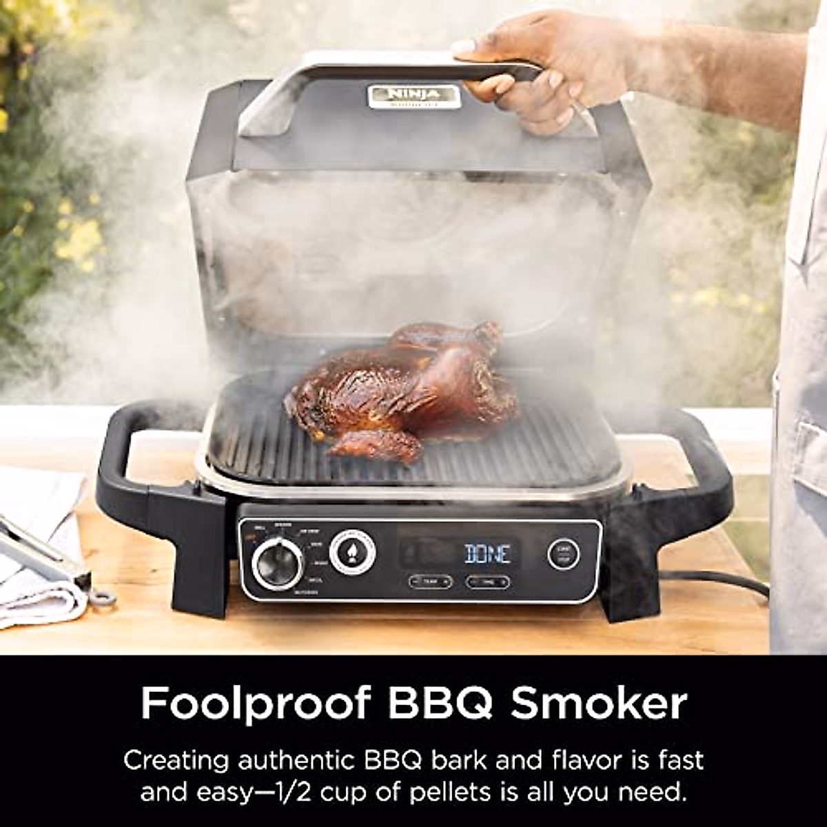 Ninja OG701 Woodfire Outdoor Grill, 7-in-1 Master Grill, BBQ Smoker, & Outdoor Air Fryer plus Bake, Roast, Dehydrate, & Broil, Woodfire Technology, with Robust Pellets