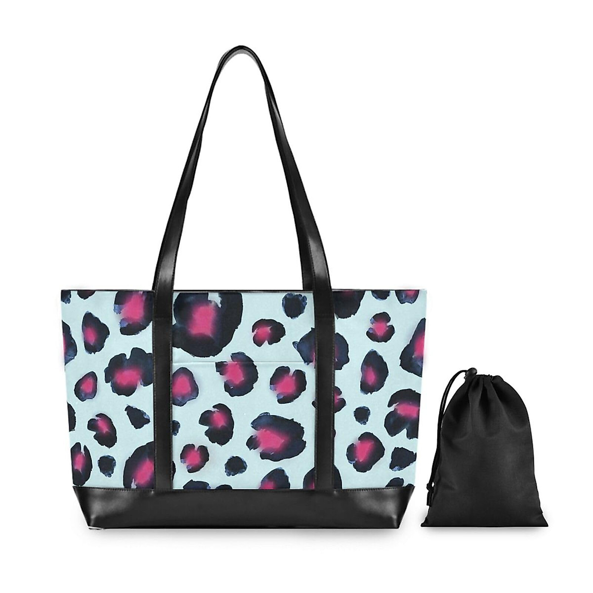 Leopard Laptop Tote Bag for Women Teacher Canvas Tote Bags Work Travel Bag Handbags Purse with Zipper