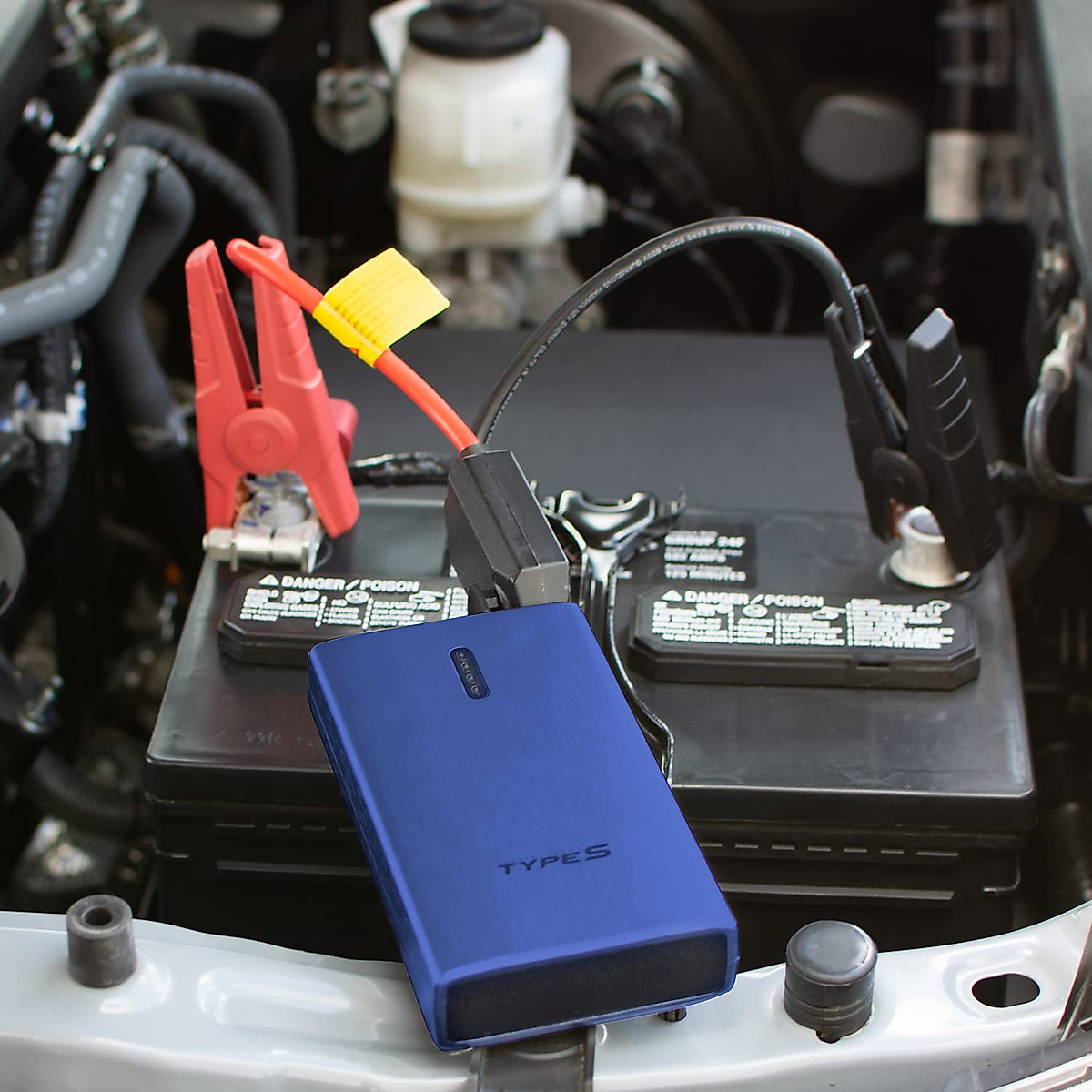 Type S 1000A 12V 6.0L Jump Starter Power Bank with Dual USB Charging and 8,000 mAh Power Bank - Blue