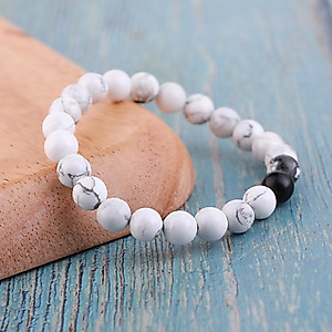 2 Pcs Couple Distance Relationship Bracelets Black Matte Agate & White Howlite Energy Beads Stone Ying Yang Balance Bracelet Banglet for Lovers Touch Bracelets Long Distance Relationship¡­