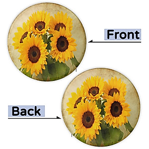 Floral Round Seat Cushion, Retro Sunflower Leaf Chair Cushions Soft Memory Foam Chair Pad Reversible Washable Seat Chair Pad with Zipper for Office Kitchen Dining Room Chair