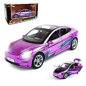 1:32 Scale Model 3 Alloy Car Model Diecast Toy Vehicles for Kids, Tesla car Model，Pull Back Alloy Car with Lights and Music,Mini Vehicles Toys for Kids Gift ，Children Birthday Gift (Black)