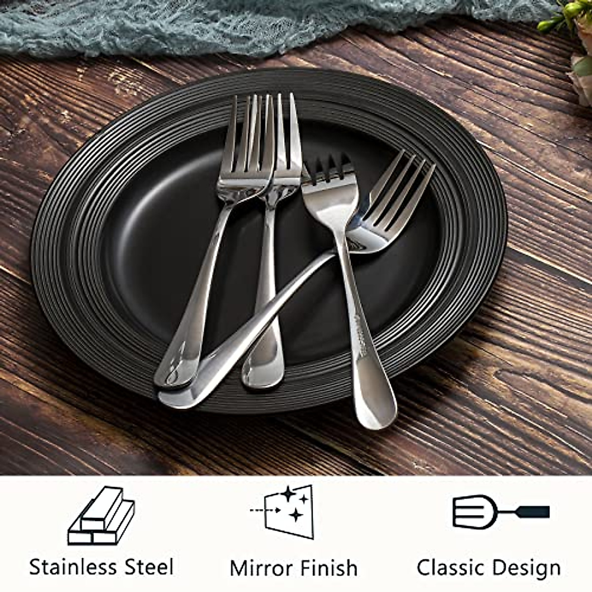 ELLERT 12-Piece Dinner Forks Silverware Set,Food-Grade Stainless Steel Table Forks,Salad Forks,Mirror Polished,Dishwasher Safe,Use for Home,Kitchen or Restaurant (Silver 8 Inches)