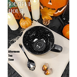 Maaacute Midnight Skull Coffee Mugs with Spoons, Halloween Christmas Birthday White Elephant Weird Gifts for Women Men Girl Friends, Halloween Spooky Witchy Gothis Decor Horror Novelty Tea Cups