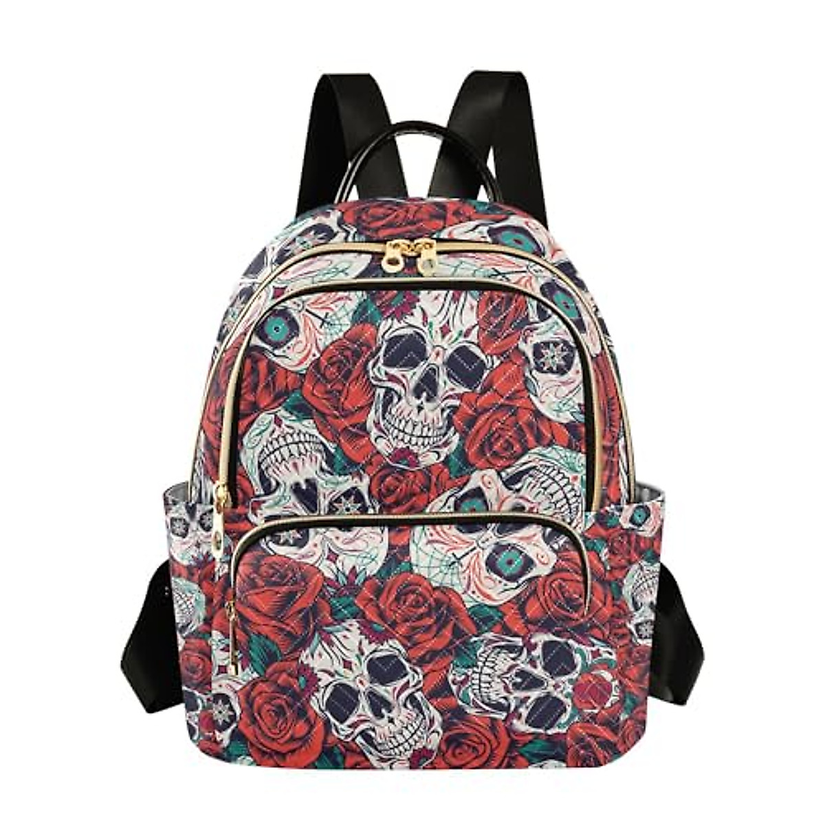 Yasala Halloween Women Backpack Sugar Skull Rose Travel Bag Compact Daily Bag Diaper Bag