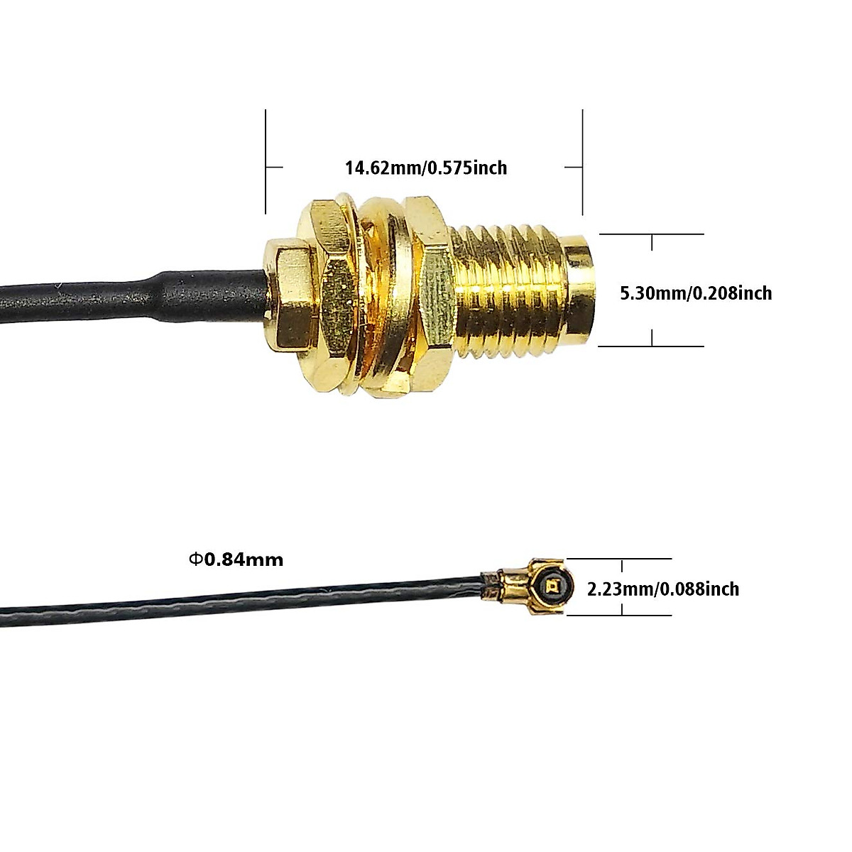 U.FL to RP-SMA M.2 NGFF UFL to RP SMA Female MHF4 IPX4 IPEX4 Ipex Connector Pigtail WiFi Antenna Extension Cable (20 inch 2 Pcs)