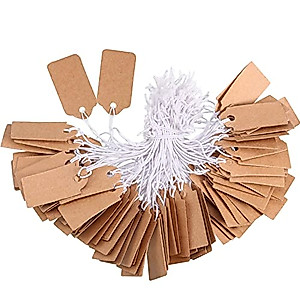 300 Pieces Marking Tags Kraft Price Tags Writable Blank Price Labels Display Tags with Elastic Hanging String(1.38 x 0.71 Inch)