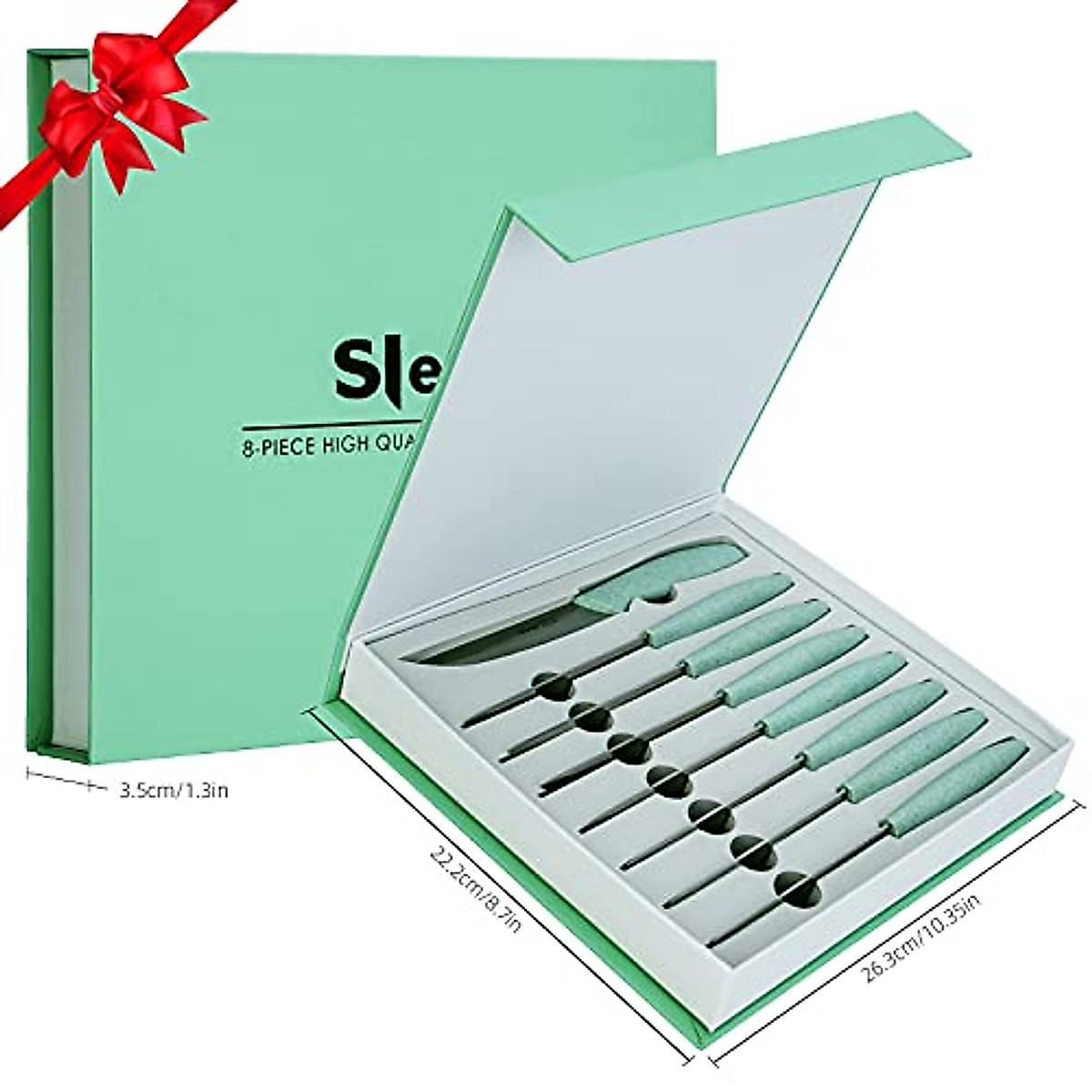 Slege 8pcs Steak Knife Set, Stainless Steel Knives with Extre-light Straw Handle, Serrated