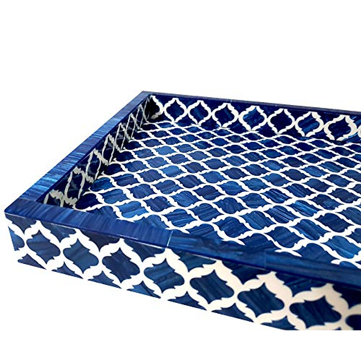 Collectibles Buy Bone Moorish Moroccan Inlay Tray Handmade Damask Blue & White All Purpose Serving Tray Designer Royal Trays Home Decorative … (Blue)