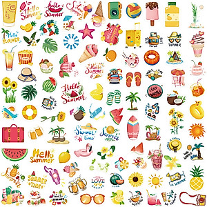 Summer Stickers for Water Bottles Waterproof Vinyl Beach Stickers for Kids Tropical Hawaiian Decals for Laptop Envelope Seals 100Pcs