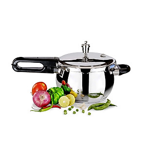 Vinod Pressure Cooker Stainless Steel – Glass Lid Handi Pot - 5.5 Liter – Indian Pressure Cooker – Stove Top Sandwich Bottom – Best Used For Indian Cooking, Soups, and Rice Recipes, Quinoa