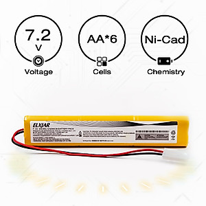 elxjar (2-Pack) 7.2V 600mAh Ni-CD Battery Pack Replacement for Fisher XLT20, PowerSonic A6090-2 A60902 Exit Sign Emergency Light