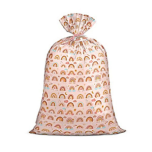 Loveinside Jumbo Large Plastic Gift Bag, Birthday Design Plastic Bag with Tag and Tie for Birthday Party, Graduation, Baby Shower - 56" x 36", 1 Pcs - Pink Rainbow
