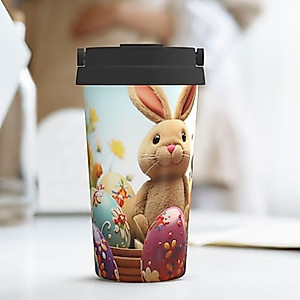 GTKSYNVE Reusable Coffee Mug with Lid and Handle, Easter Colorful Eggs Tumbler for Hot & Cold Drinks 16oz Stainless Steel Insulated Coffee Tumblers Double Wall Vacuum Thermal Cup