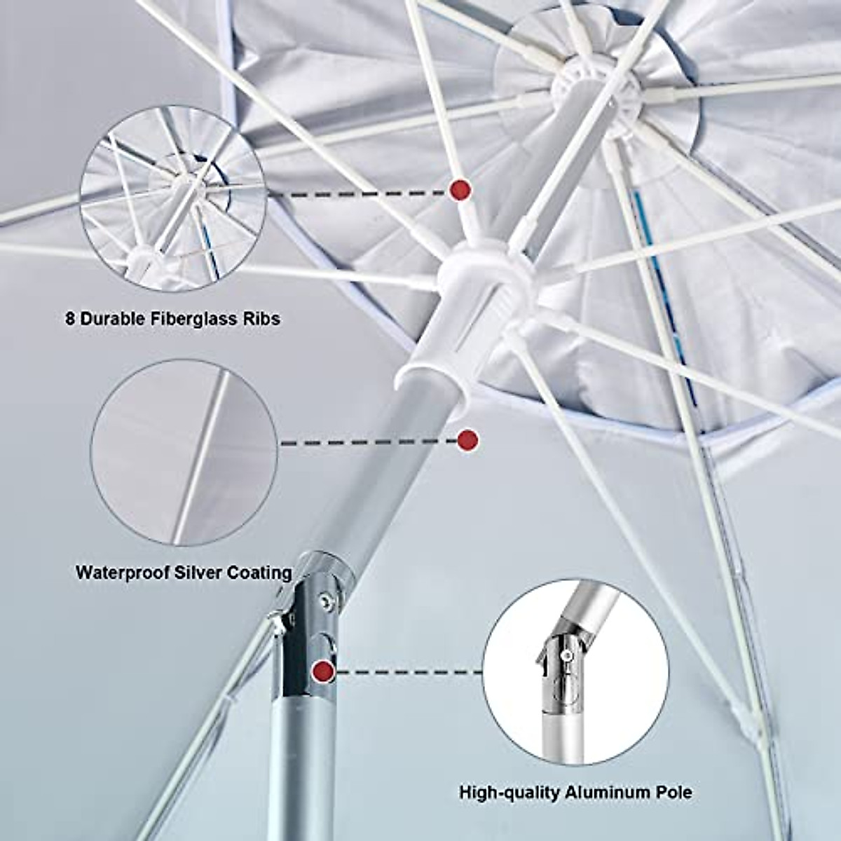 Aoxun Beach Umbrella, 7ft Umbrella with Sand Anchor & Tilt Aluminum Pole, Portable UV 50+ Protection Beach Umbrella with Carry Bag Rainbow Stripe